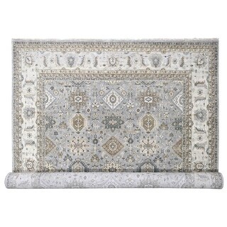 Shahbanu Rugs Lavender Gray with White Karajeh Design with Geometric ...