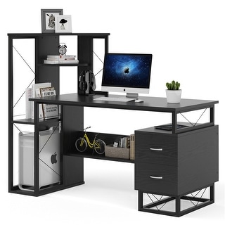 Computer Desk with Drawers 57 Inches Corner Tower Desk - Bed Bath ...