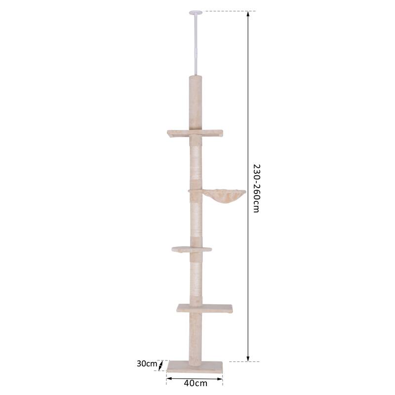 PawHut 8.5' Adjustable Height Floor-To-Ceiling Vertical Cat Tree with 5 ...
