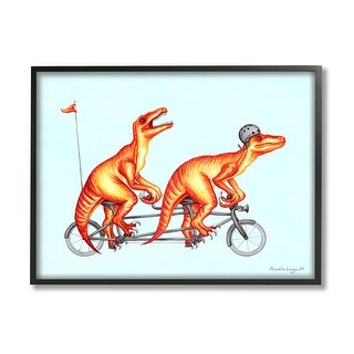Stupell Whimsical Red T-Rex Dinosaurs Riding Tandem Bicycle Framed Wall ...
