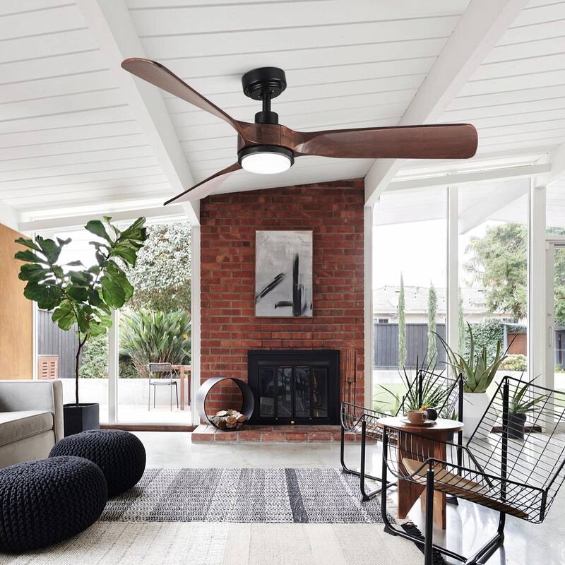 52-Inch Indoor Brown Wood Ceiling Fan with Integrated LED, Light Kit ...