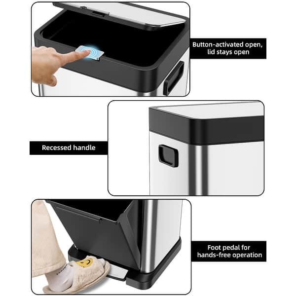 9-Gallon 3-Bucket Kitchen Trash Can with Lid in Stainless Steel - On ...