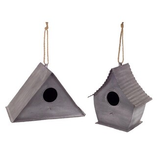 Set of 2 Gray Galvanized Hanging Bird Houses 14" - Bed Bath & Beyond ...