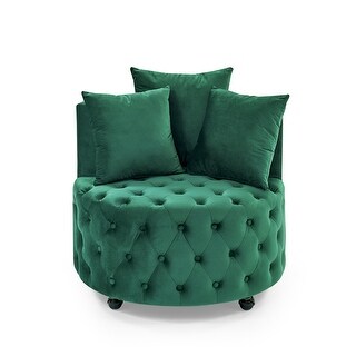 Tufted Accent Swivel Round Sofa Chairs with Movable Wheel and 3 Pillow ...