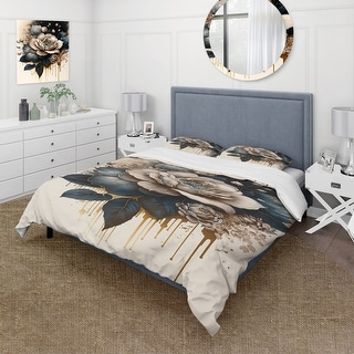 Designart "Black And White Rose Design III" Black Traditional - Bedding ...