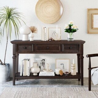 Classic Retro Style Console Table with 3 Top Drawers and Open Style ...
