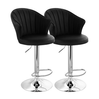 Faux Leather Shell Bar Stool Black Adjustable Swivel Base Set of 2 ...