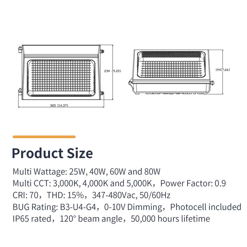 LED Wall Pack Light, 3CCT and Wattage Adjustble(25W/40W/60W/80W ...