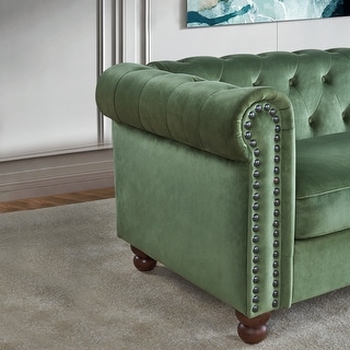 Classic Tufted Chesterfield Settee Sofa Green Velvet 3 Seat Sofa with ...