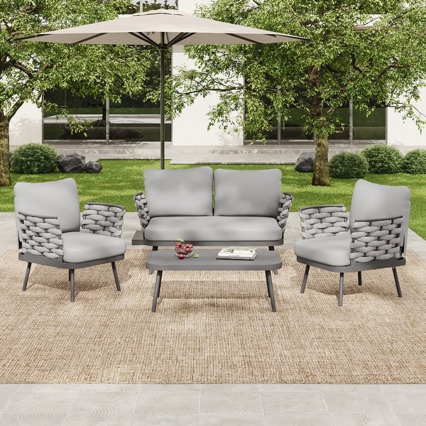 Christopher Knight Home - Peregrine Rope Steel Patio Conversation Set ...