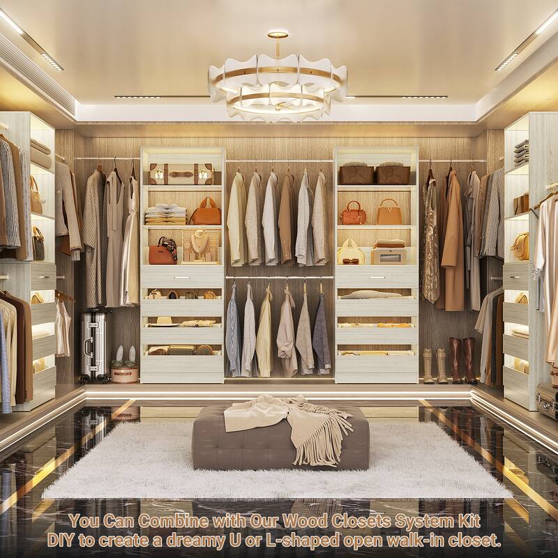 Set of 2 Closet System with Wooden Drawers ＆ Hanging Rods, Walk-in ...