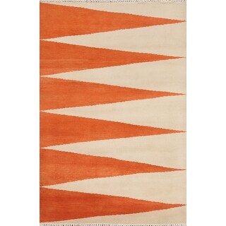 Orange/ Ivory Gabbeh Oriental Area Rug Handmade Wool Carpet - 3'11" x 5 ...