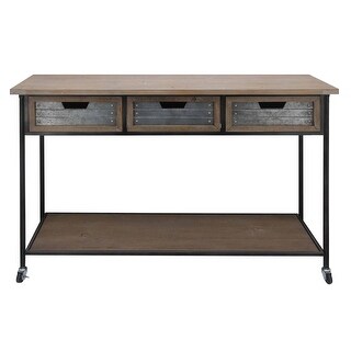 Caster Supported 3 Drawer Wood and Metal Console Table, Brown and Black ...