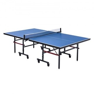 Blue MDF Foldable Ping Pong Table with Wheels and Net Set - 107.9” L x ...