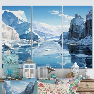 Designart "Glacier Ice Blue Solitude I" Landscapes Wall Decor Set - Bed ...