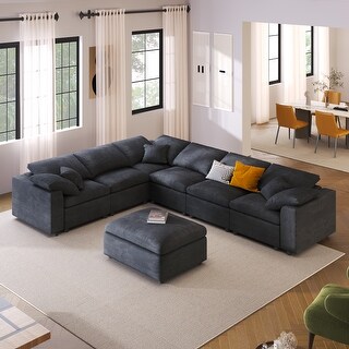 Gray Oversized Modular Sofa with Ottoman L Shaped Corner Sectional Sofa - Bed Bath & Beyond ...