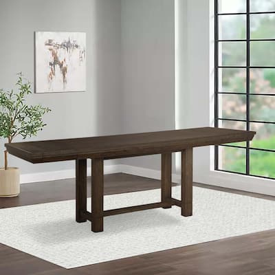 68-80-92 Inch Extendable Rectangular Dining Table, Trestle Base, Brown ...
