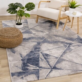 Alpine Rug Co. London Blue Cream Grey Soft Abstract Indoor Area Rug ...