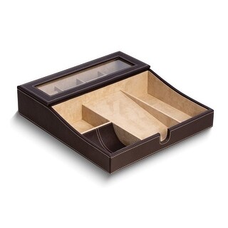 Curata Brown Leather Pigskin Lined 3-Watch and Multi-Compartment Valet ...