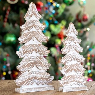 Wooden Carved Fir Tabletop Tree, Set of 2 - 8.25"L x 2"W x 16.5"H - Bed ...