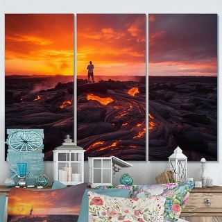 Designart "Hawaiian Volcano Landscape II" Hawaii Canvas Wall Art Set ...