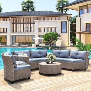 9-Piece Wicker Half Moon Sectional Set 6-Person Semi-Circle Seating ...