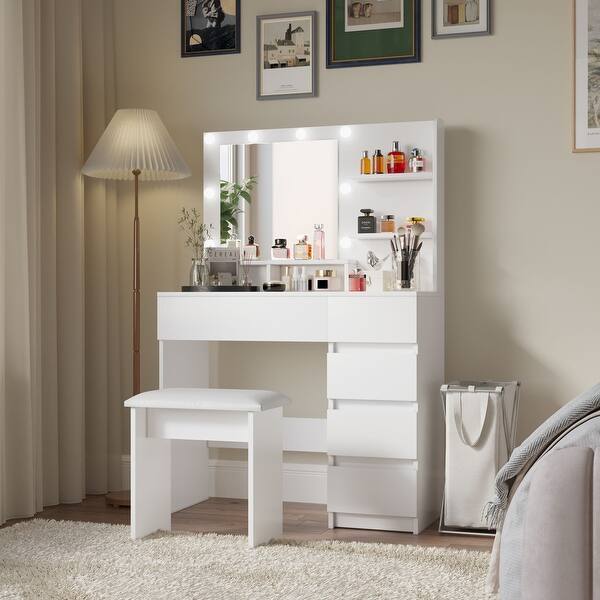 makeup vanity with lights bench