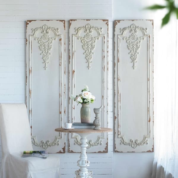 Set of 3 Large White Wall Art Panel Rectangle Wall Sculpture - Bed Bath ...