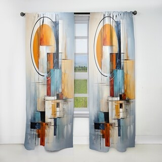 Designart "Orange And Blue Cubism Assemblage I" Cubism Curtain - Room ...