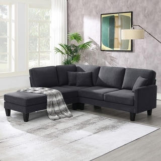 Modern 5-Seat L-Shape Sectional Sofa with Chaise Lounge, 3 Pillows ...