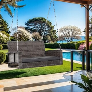 2 Person Wicker Hanging Swing Bench, Front Porch Swing Outdoor Chair - Bed Bath & Beyond - 40784782