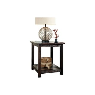Ashley T580-3 Mestler Rustic Brown Rectangular End Table w/ Multicolor Bottom Slats - Bed Bath ...