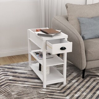 White Narrow Side Table with Drawers and Bottom Partition in Flip Over ...