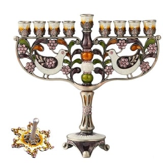 Menorah & Dreidel Kit - Hand-Painted Doves & Flower Menorah Candelabra ...