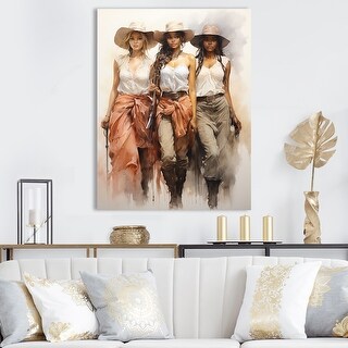 Designart "Western Elegance Cowgirls Grace IV" Cowgirls Wall Art White ...