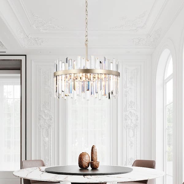Casandra Brushed Champagne Silver 5-light Drum Crystal Chandelier - On ...