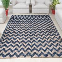 Hand Woven Tan & Blue Chevron Striped Jute Rug by Tufty Home - Bed Bath ...