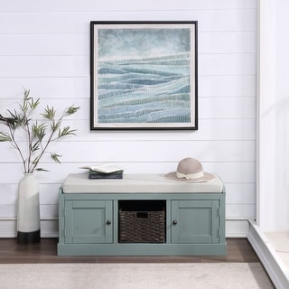 Light Blue Storage Entryway Bench with 2 Cabinets and 1 Basket - Bed ...