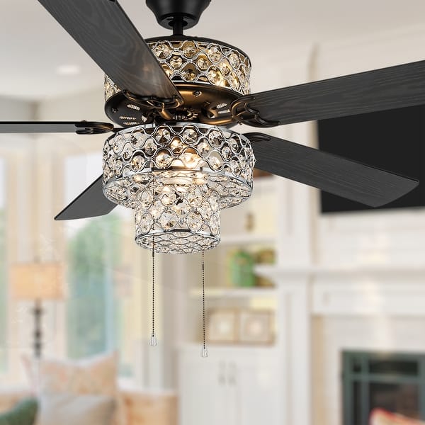 Silver Orchid Guinn Triple-Tiered Crystal Ceiling Fan - 52"L x 52"W x ...