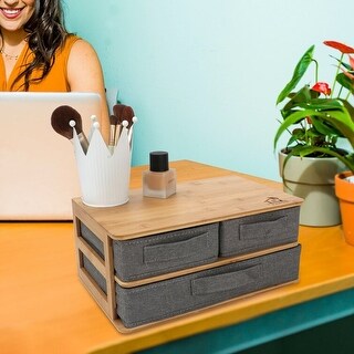 Bamboo Desk Organizer with imitation linen Drawers - Bed Bath & Beyond ...