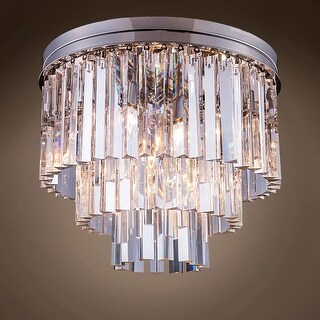 9 Light 20" Clear Glass Fringe Polished Nickel Flushmount & Led - 16.00 ...