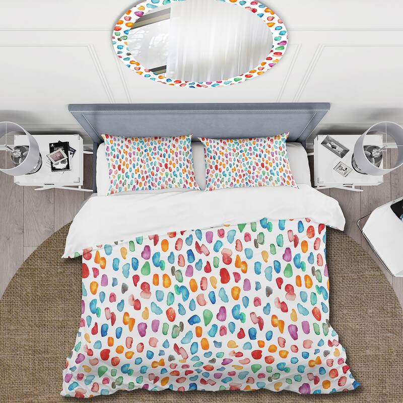 Designart 'Rainbow Colored Polka Dots On White' Modern Duvet Cover Set ...