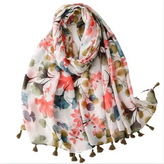 Lily and Ginkgo Scarf with Tassels in Coral and Green - Bed Bath ...