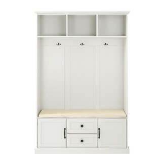 3-in-1 Design Hall Tree with 3 Hooks and Storage Bench - 47.24''W x 70. ...