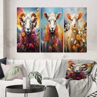 Designart "Pink Sheep Enchanted Ewes" Animals Wall Art Set Of 3 - Pink ...
