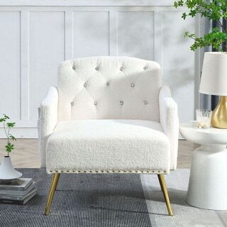 Ivory Teddy Tufted Upholstered Chair with Deep Buttons and Gold ...