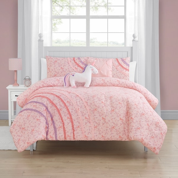 Rainbow Ruffle Pink Ultra Soft Microfiber Comforter Set - Bed Bath ...