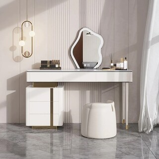Vanity Table Set, Lustrous Marble Top Dressing Table with Mirror - Bed ...