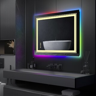 Extra Large Rectangle Bathroom Mirror RGB LED Lighted Backlit Antifog ...