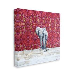 Stupell Elephant Standing Intricate Red Floral Pattern Canvas Wall Art ...